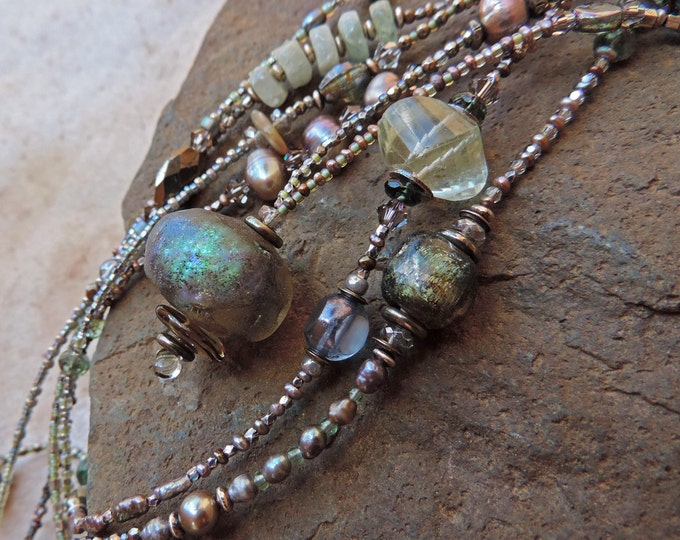 Rain and Storm Colors Basha Bead and Gemstone Extra Long Beaded ...