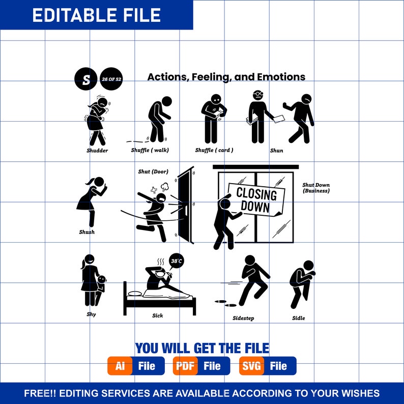 Stick Figures Man People Stickman Silhouette Action Verbs S Vector SVG ...