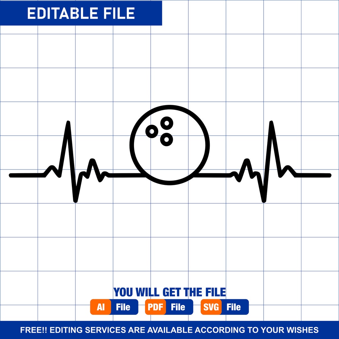 Heartbeat Line Bowling Ball SVG Files ECG EKG Cut Files Ten Pin Bowling ...