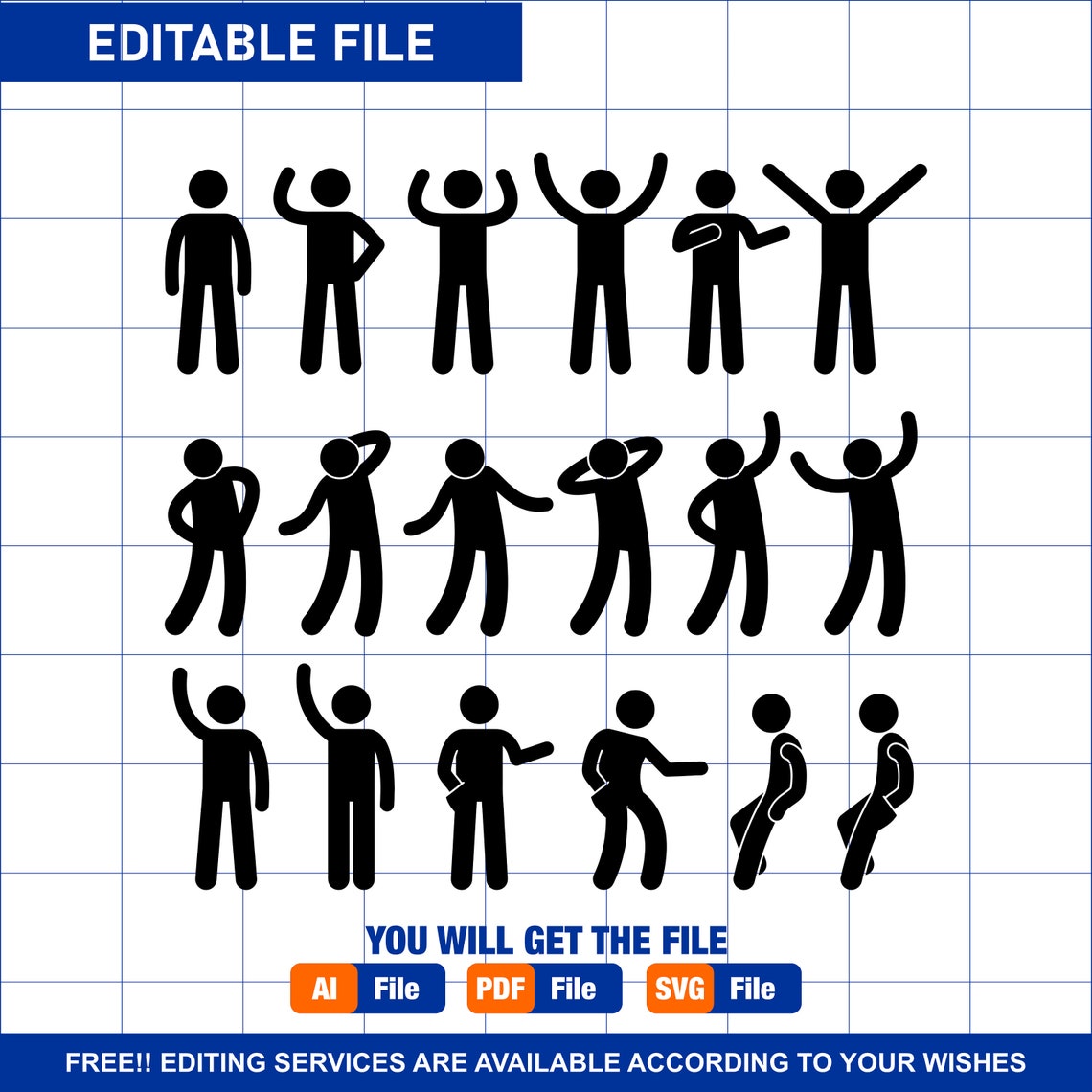 Stick Figure Stickman Stick Man People Person Poses Postures Emotions ...