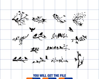 Tree Birds Svg Birds on Branches Svg Birds and Branch Flock of Birds ...