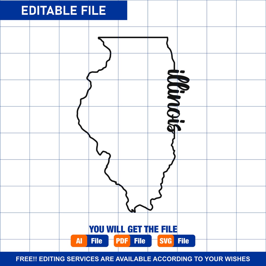 Illinois Outline With Text SVG Files Illinois Cut Files United States ...