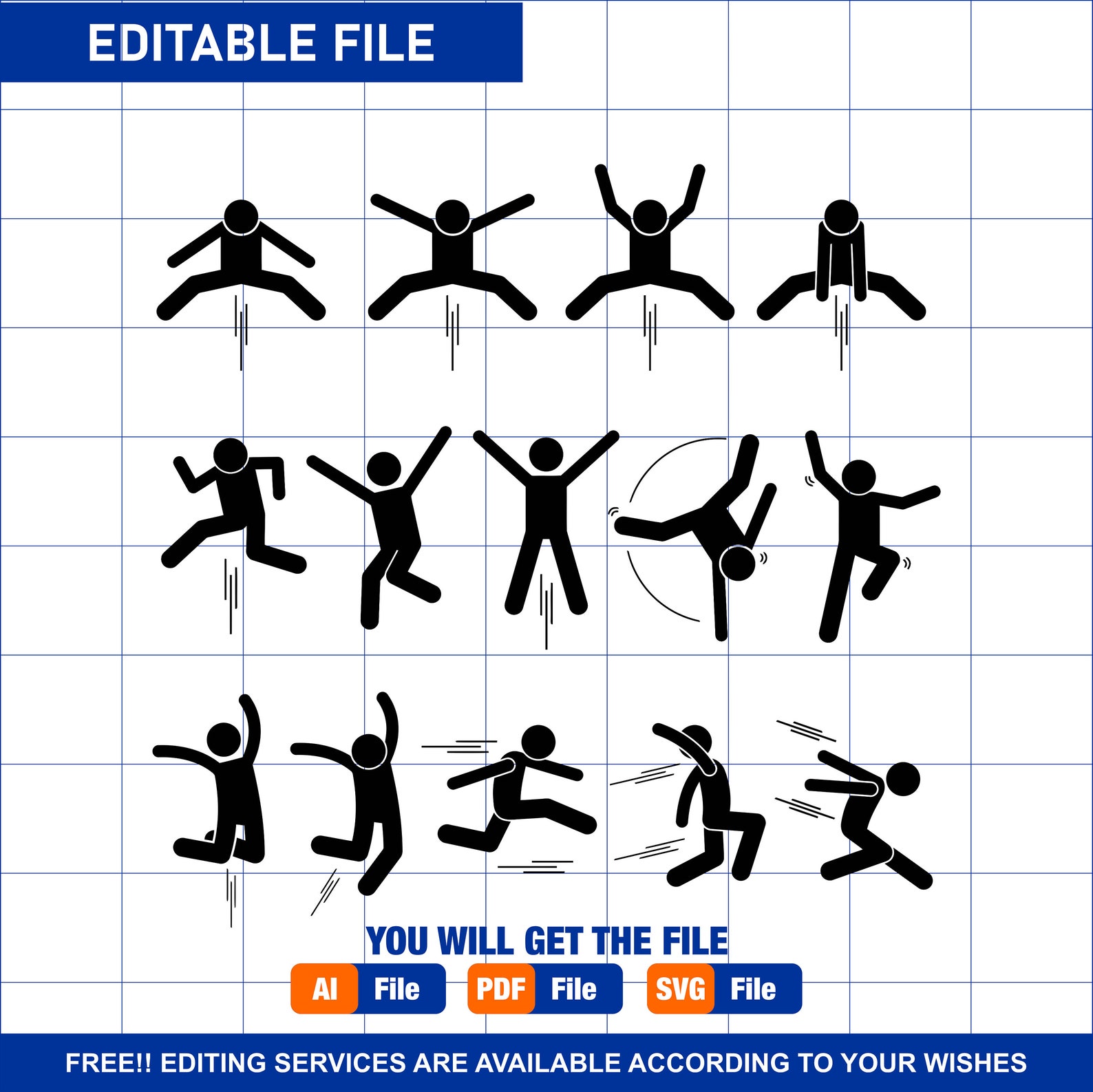 Stick Figure Stickman Stick Man People Person Poses Postures Jump ...