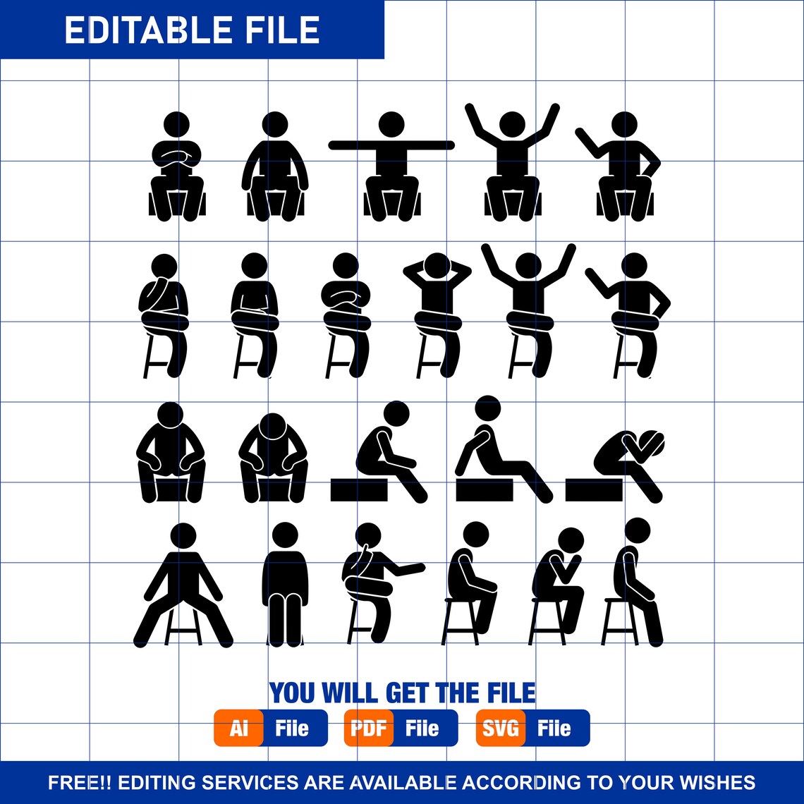 Stick Figure Stickman Stick Man People Person Poses Postures Sit ...