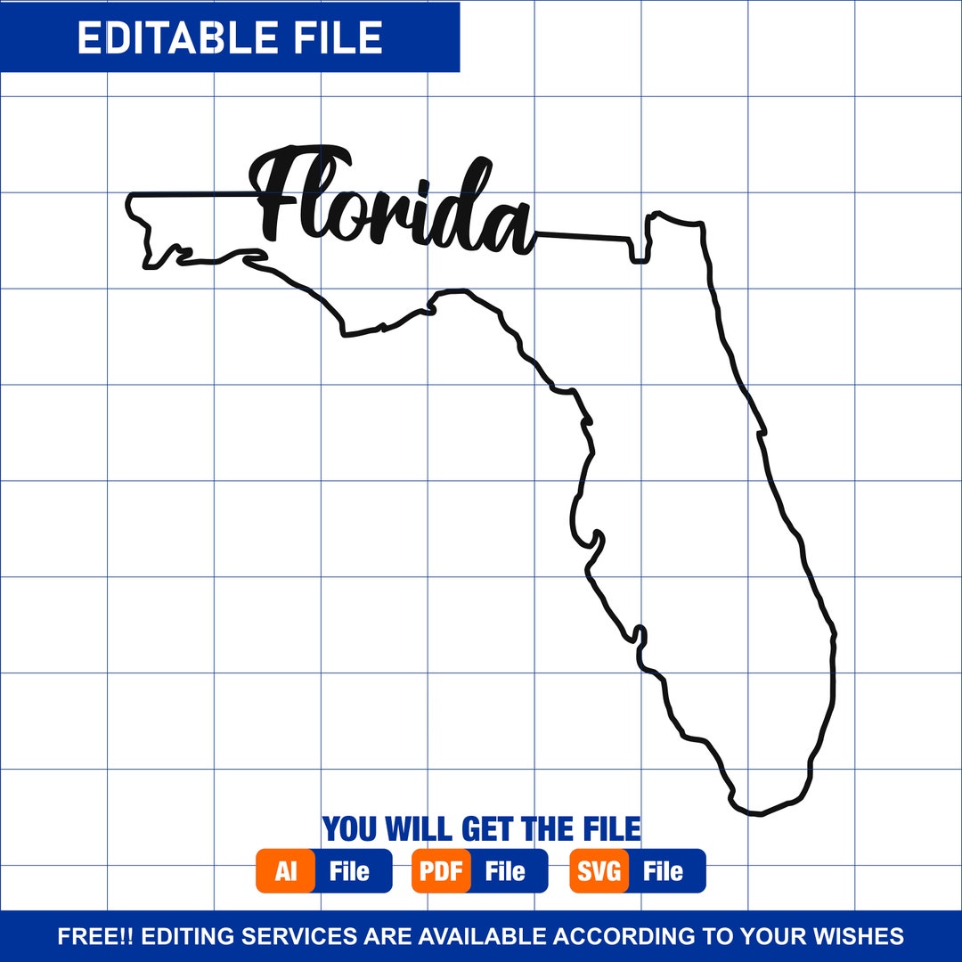 Florida Outline With Text SVG Files Florida Cut Files United States of ...