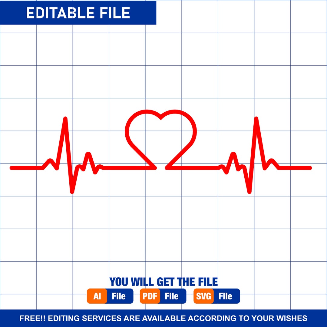 Heartbeat Line Love Heart SVG Files ECG EKG Cut Files Healthcare Vector ...