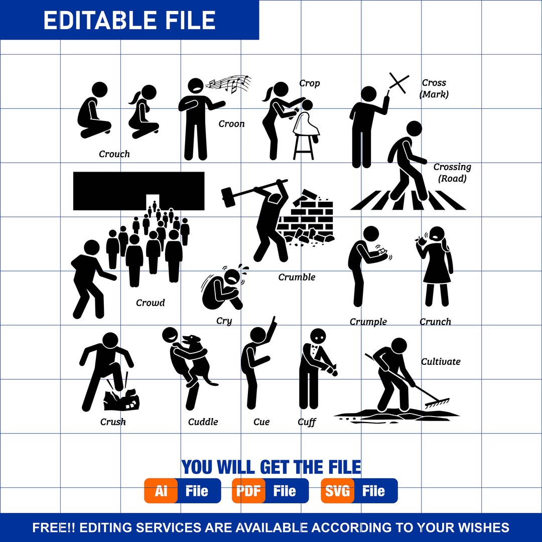 Stick Figures Man People Stickman Silhouette Verbs C Vector SVG PNG EPS ...