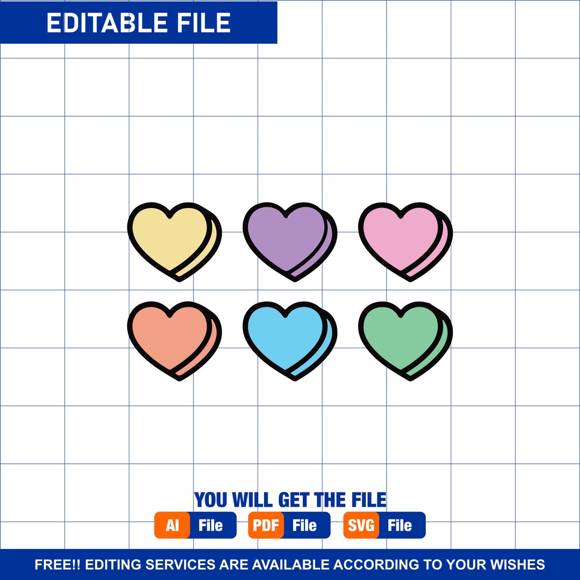 Blank Candy Hearts SVG Files Valentines Day SVG Candy Hearts Bundle ...