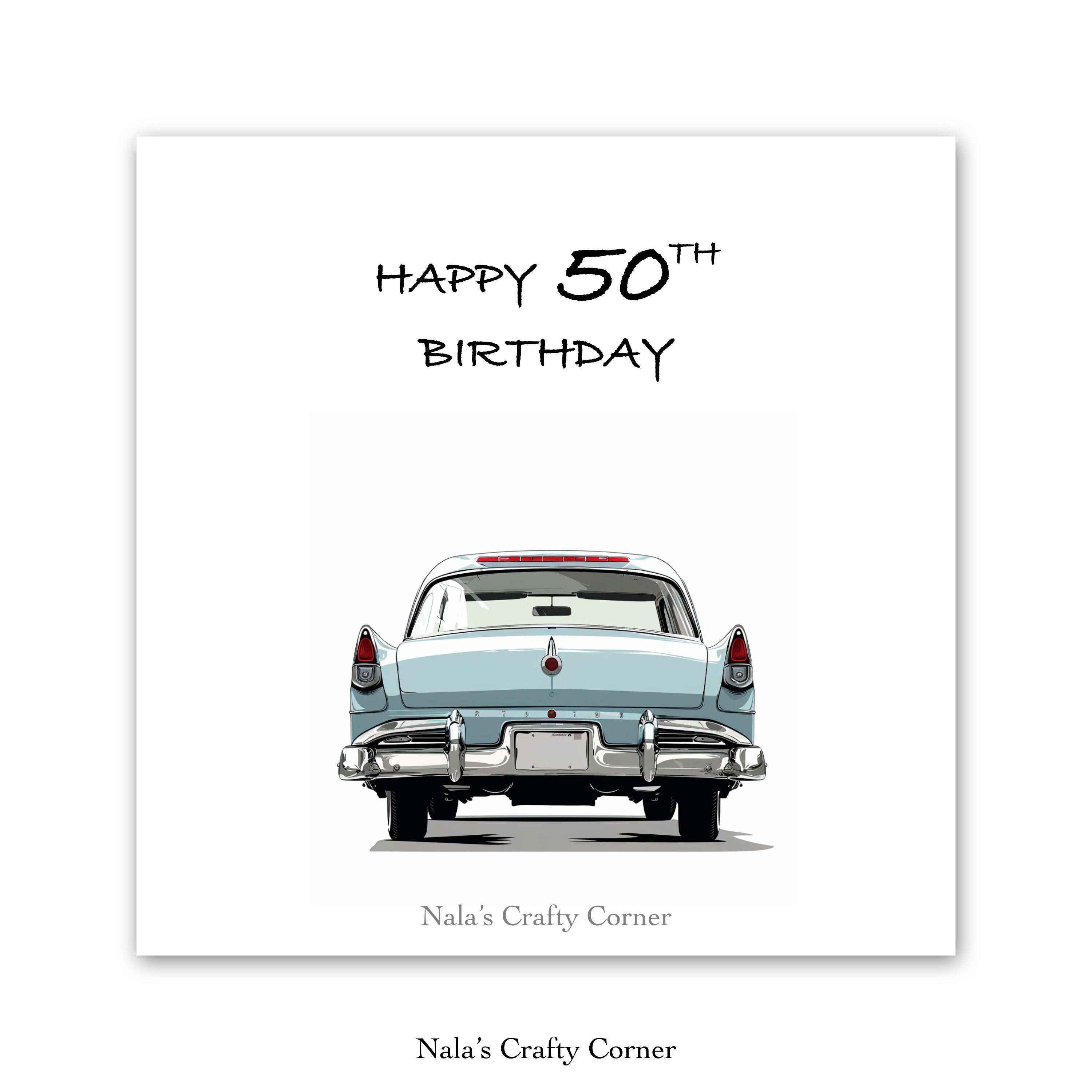 Digital 50th Birthday Greetings Card, Vintage Car, Downloadable Card ...