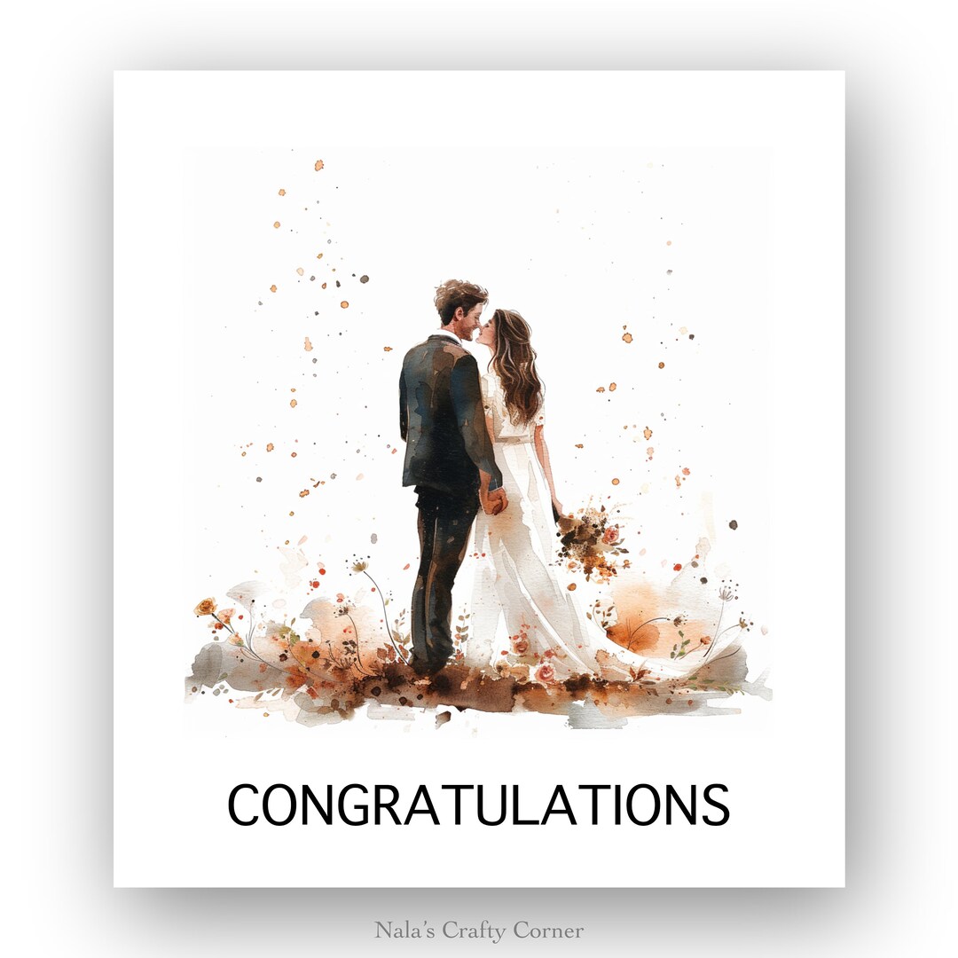 Digital Watercolour Wedding Greetings Card, Wedding Couple ...