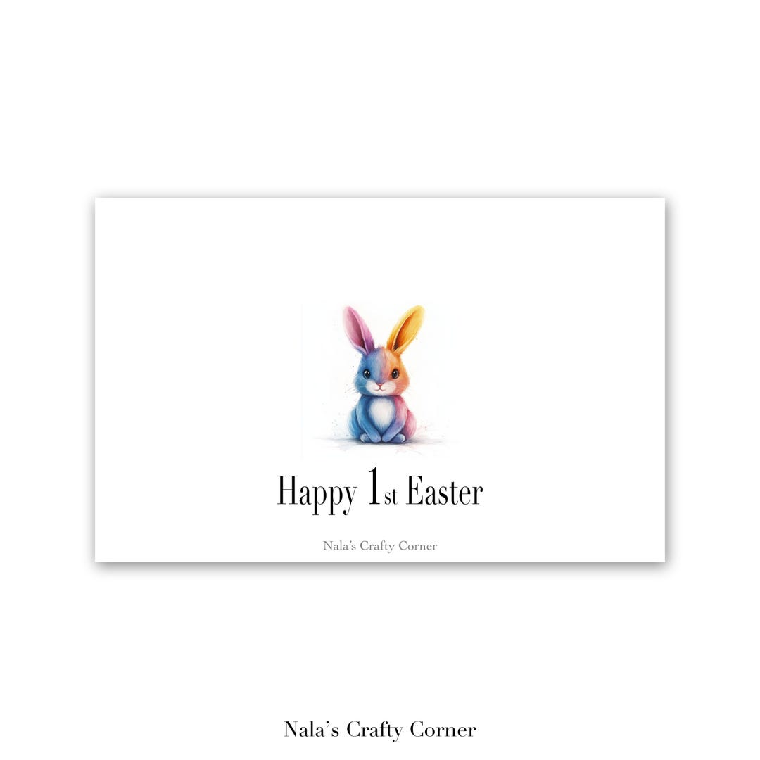 Digital Happy 1st Easter Greetings Card, Rainbow Easter Bunny Spring ...