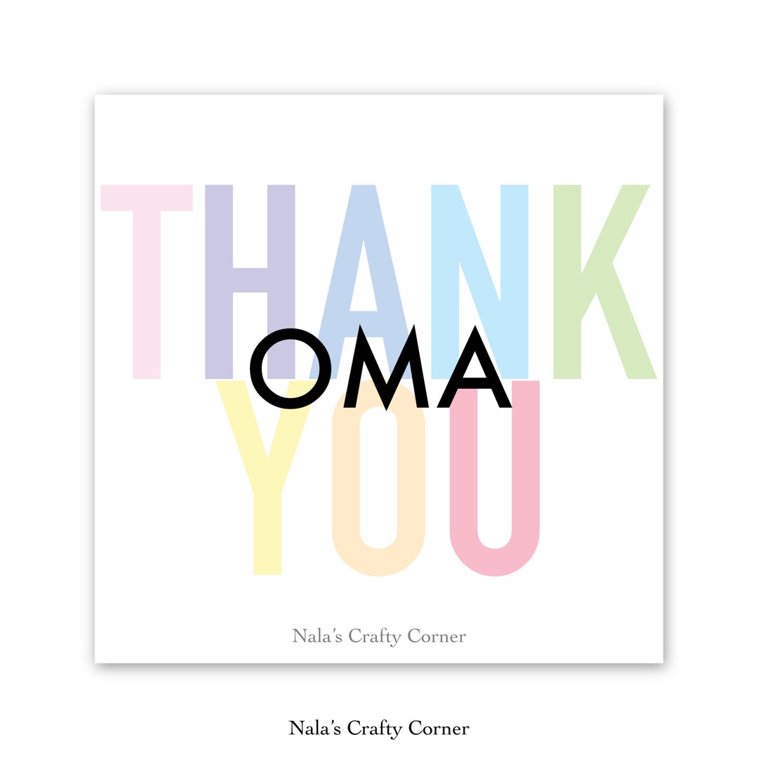 Digital Thank You Oma Greetings Card Gift, Rainbow Thank You Oma ...