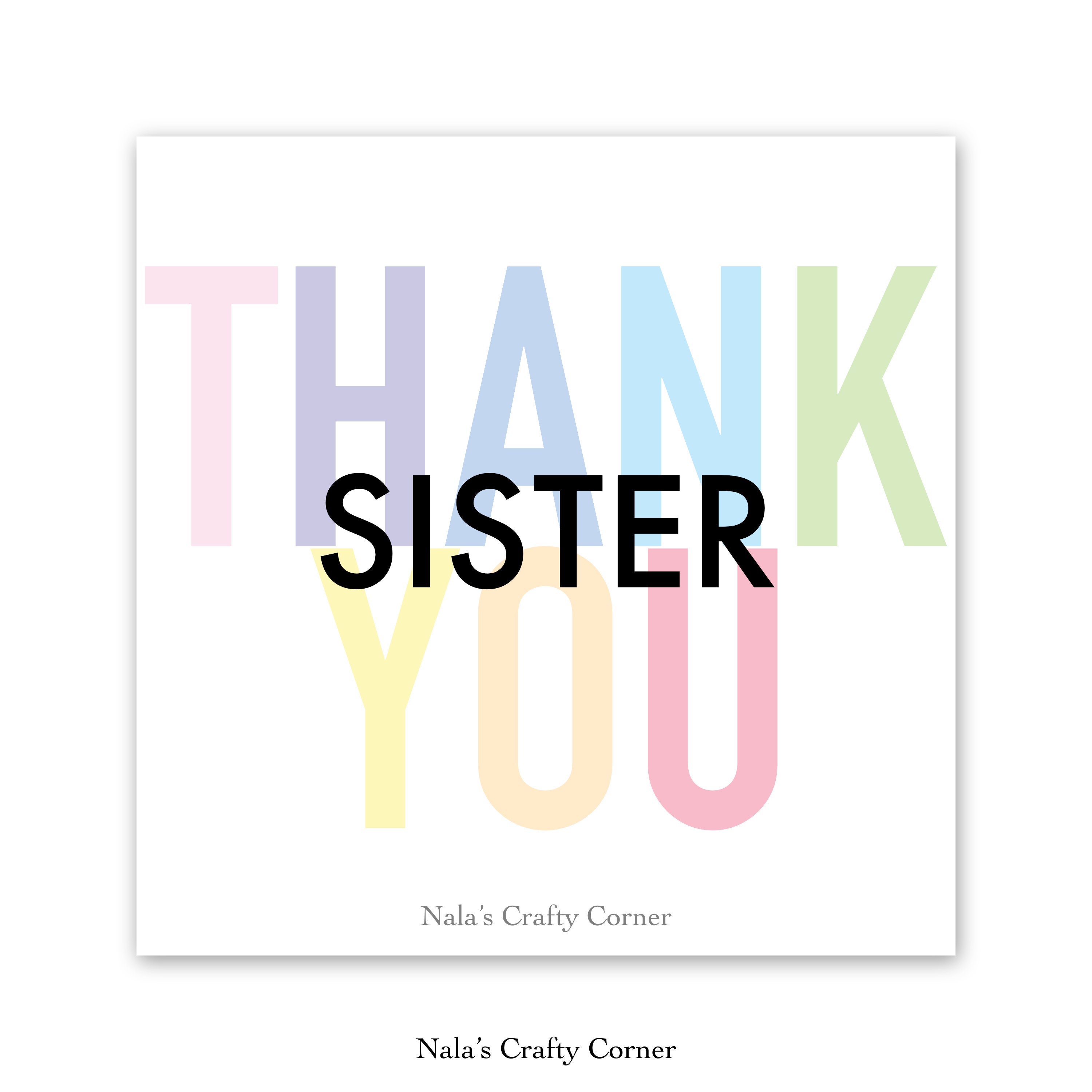 Digital Thank You Sister Greetings Card Gift, Rainbow Thank You Sister ...