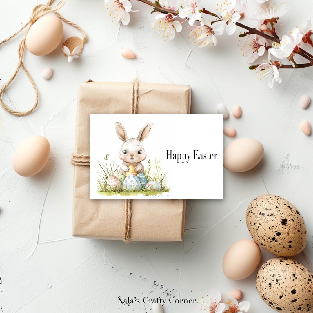 Digital Happy Easter Greetings Card, Easter Bunny With Easter Eggs ...