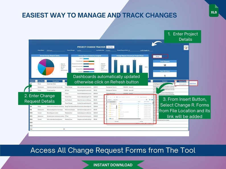 Project Change Management Excel Spreadsheet | Change Tracking Dashboard ...