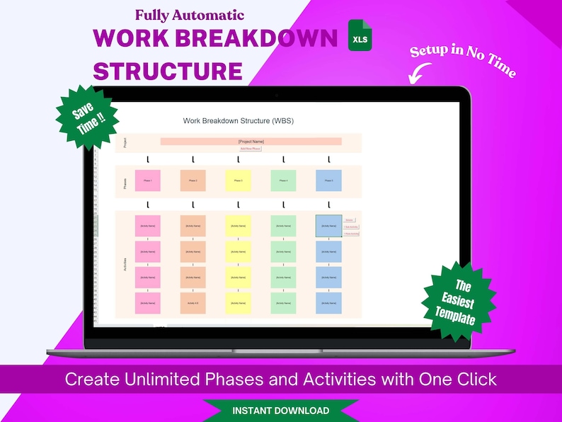 Work Breakdown Structure Excel Template Automated for Project Planning ...