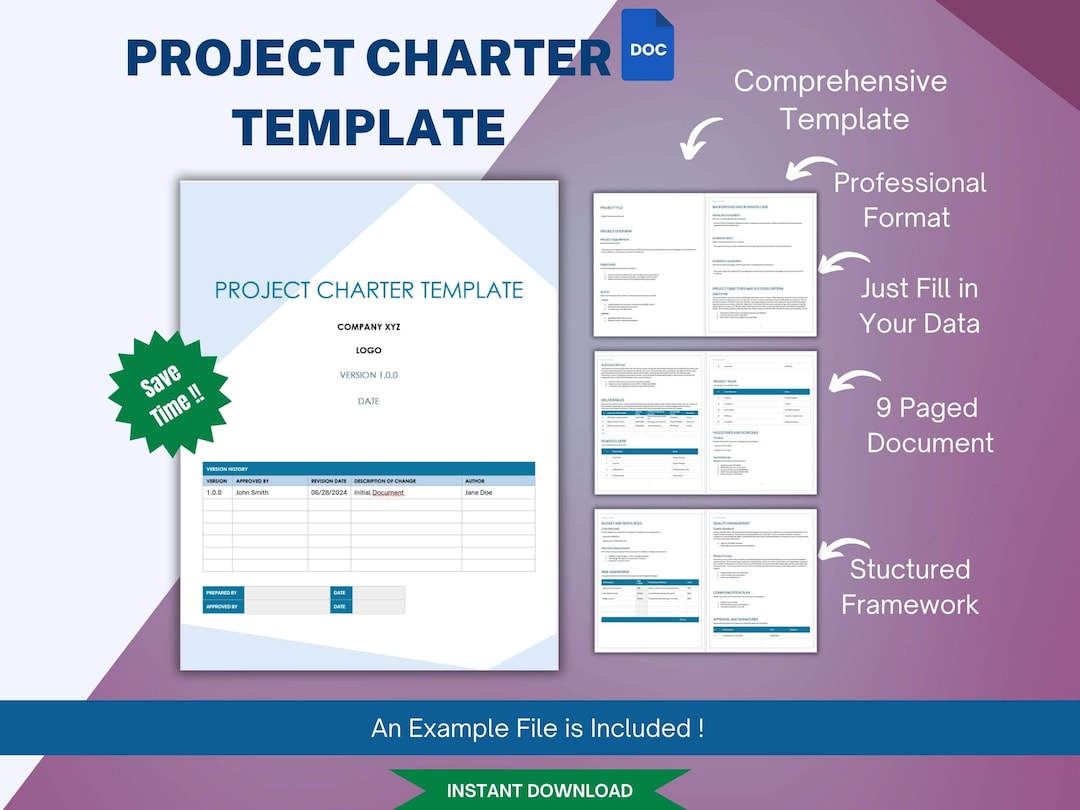 Project Charter Template for Project Managers Professional Project Plan ...