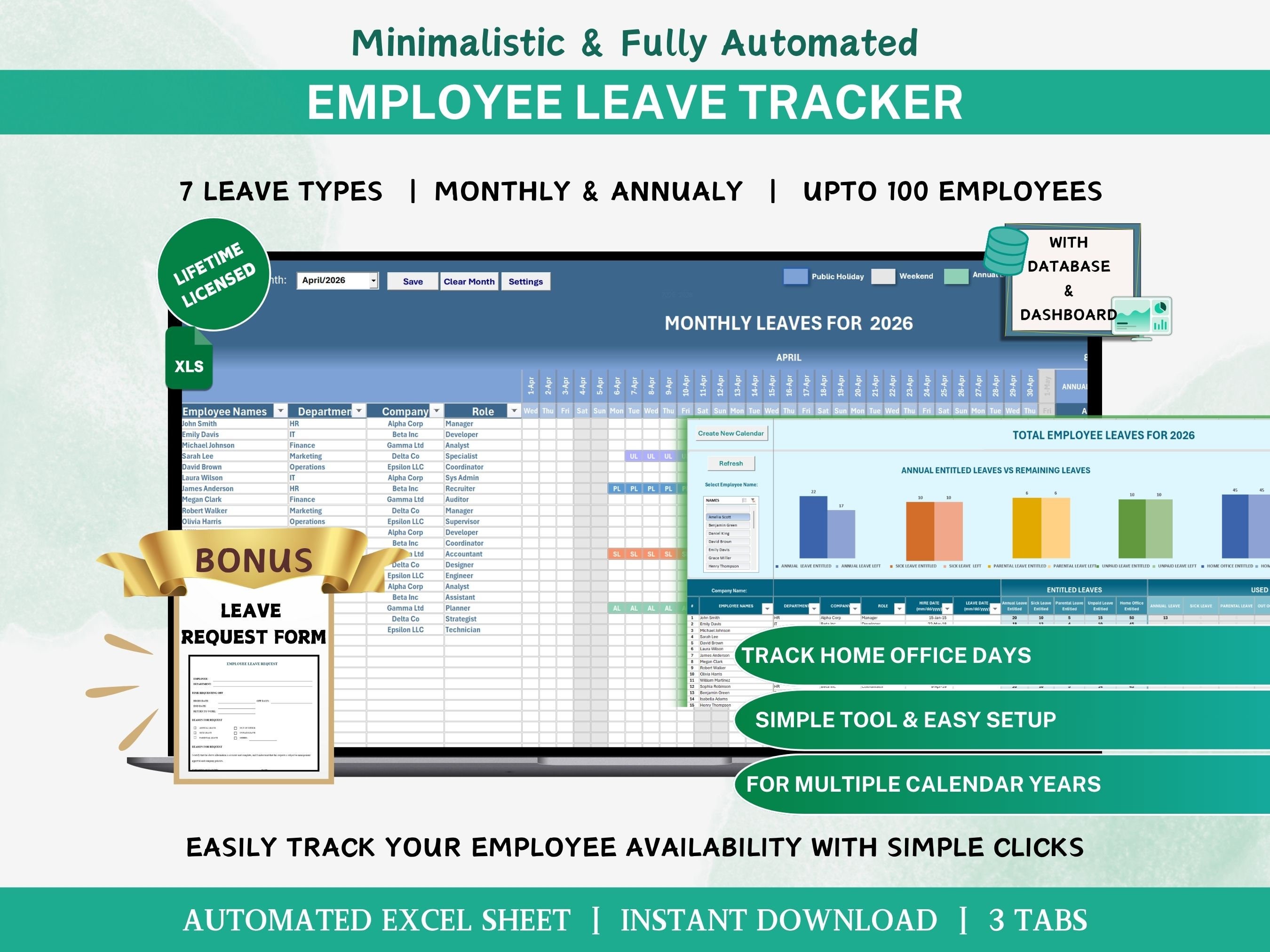 Employee PTO Tracker Excel Dashboard | Annual Leave Management Planner ...