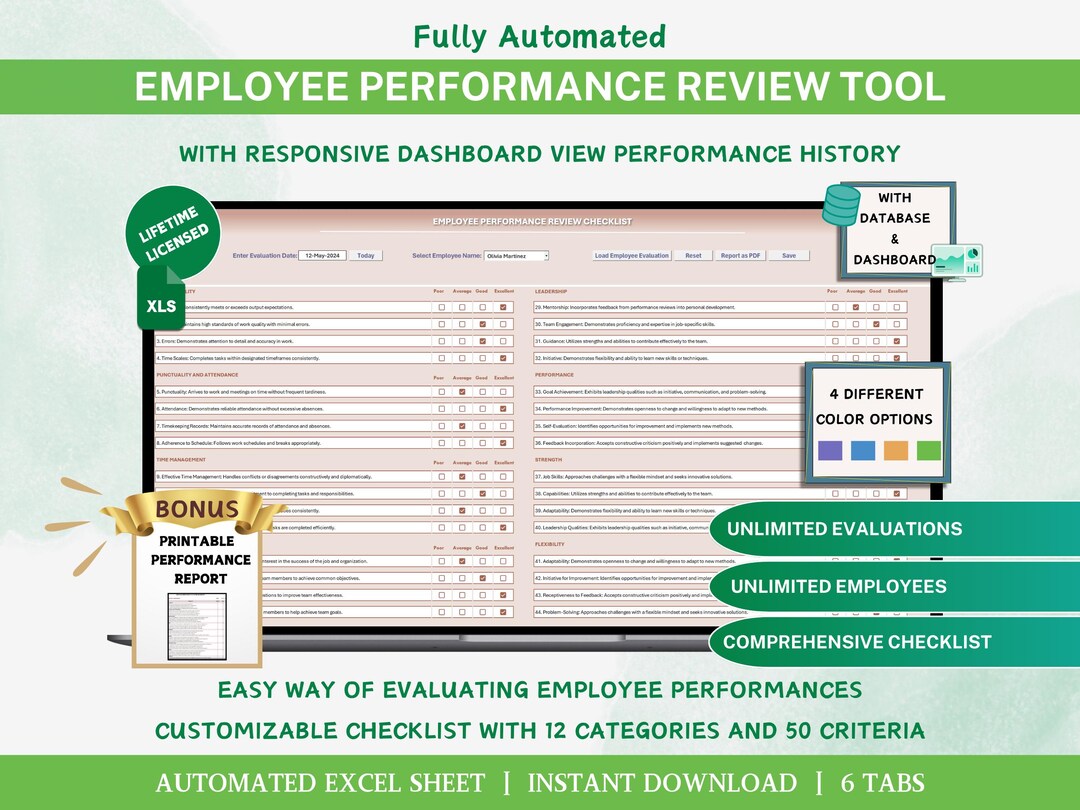 Employee Performance Review Tool Excel Spreadsheet HR Customizable ...
