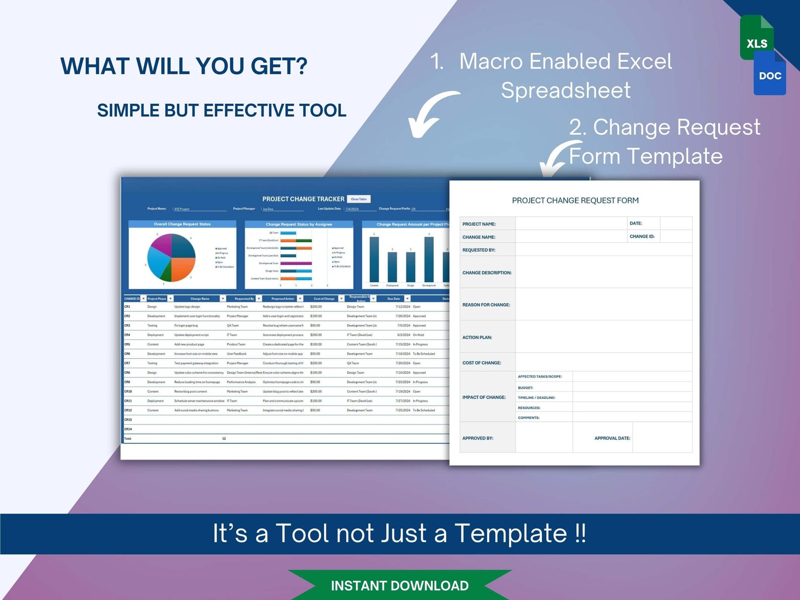 Project Change Management Excel Spreadsheet | Change Tracking Dashboard ...