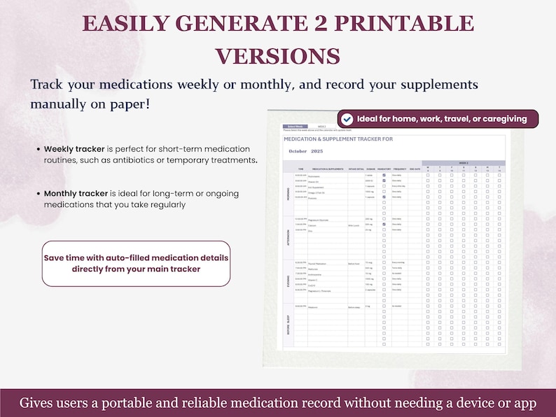 Medication Tracker Template Excel Printable Daily Medication Log Google ...