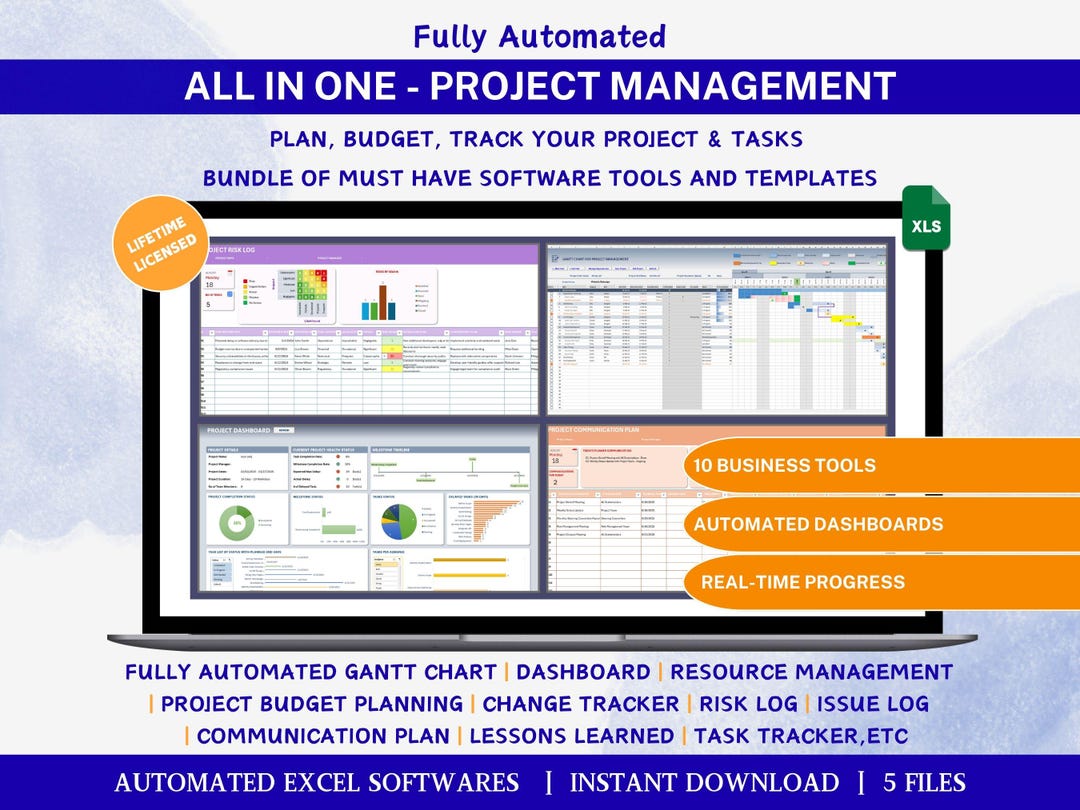 Project Management Excel Template Bundle Gantt Chart With Dependencies ...