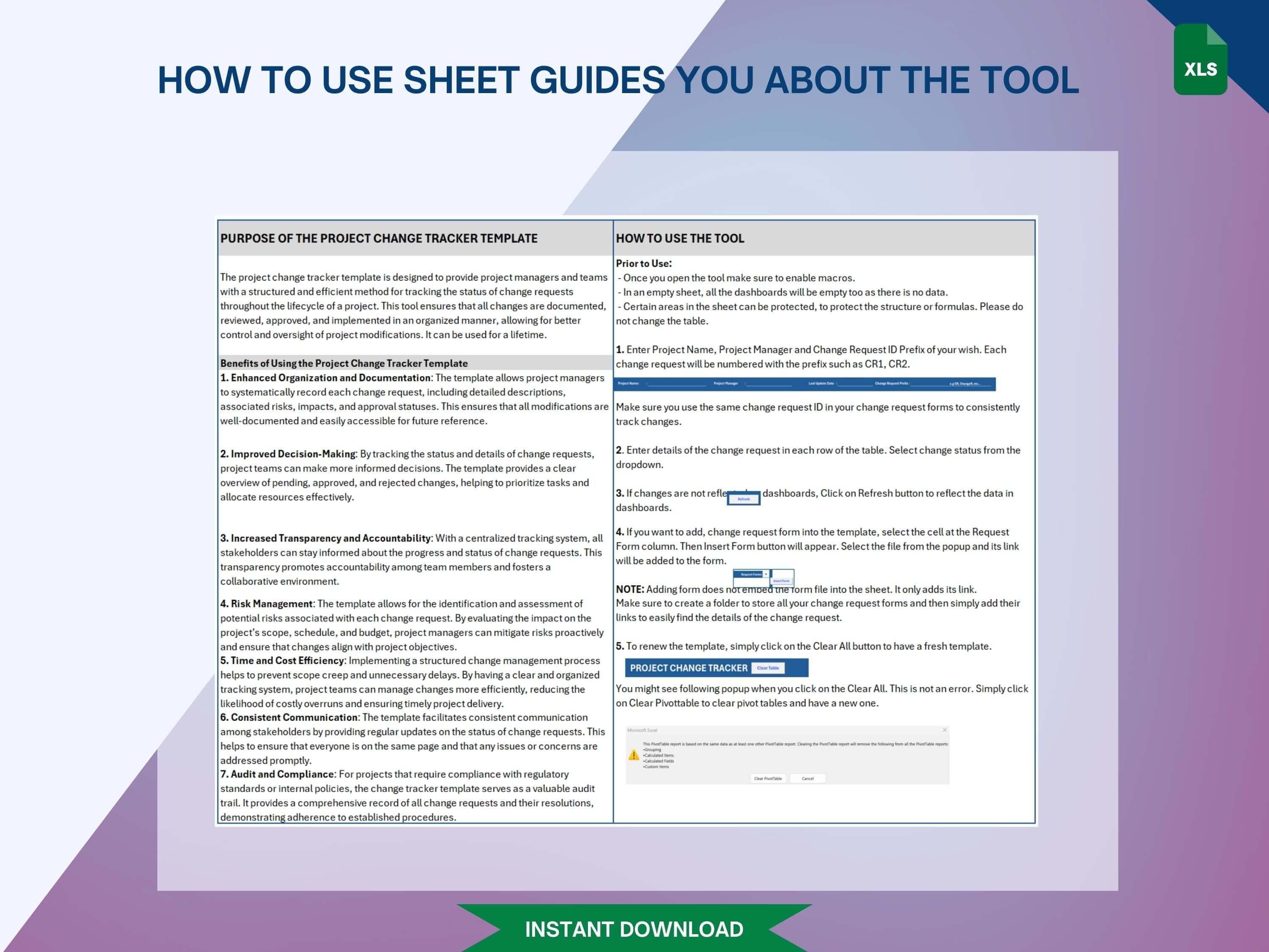 Project Change Management Excel Spreadsheet | Change Tracking Dashboard ...