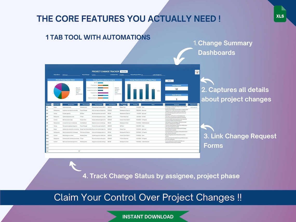 Project Change Management Excel Spreadsheet | Change Tracking Dashboard ...