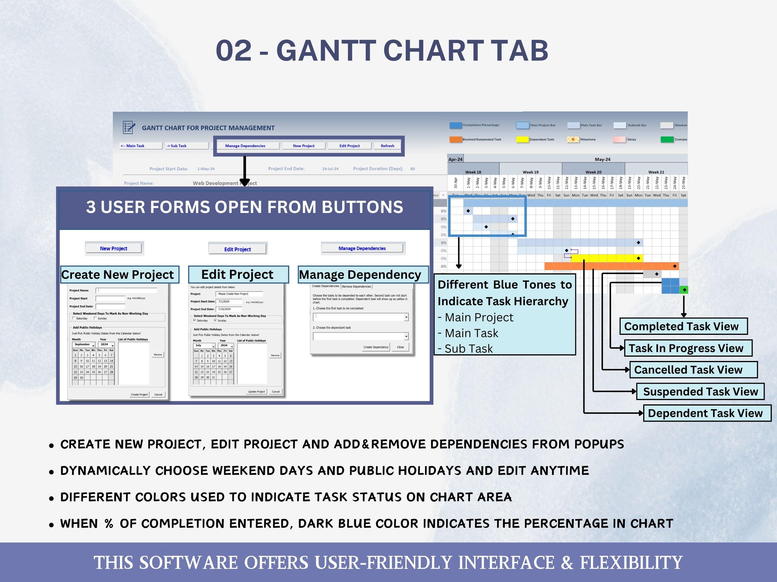 Gantt Chart Automated Project Planner Excel Spreadsheet Dashboard Task Management Template With ...