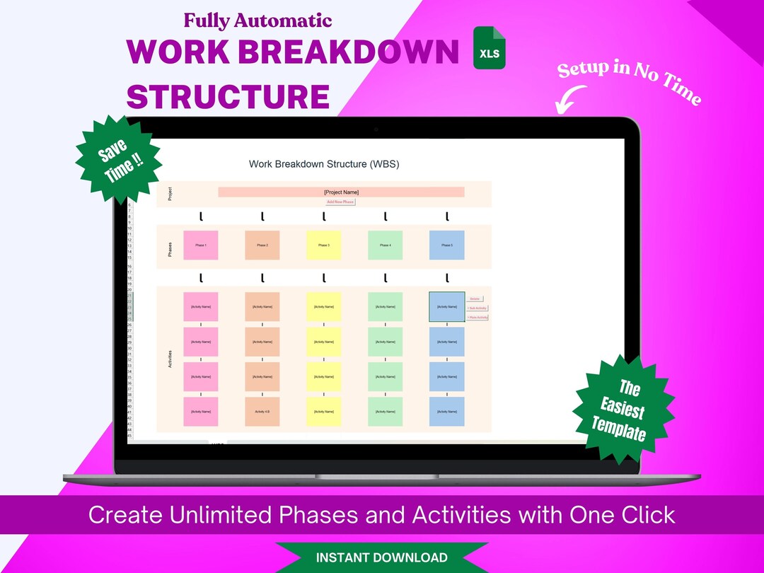 Automatic Work Breakdown Structure Excel Template for Project Planning ...