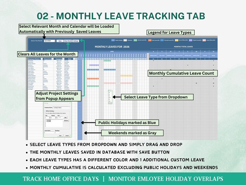 Employee PTO Tracker Excel Dashboard | Annual Leave Management Planner ...