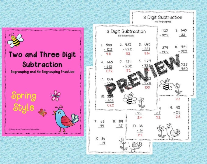 Three Digit Subtraction Without Regrouping Worksheets - Etsy Canada