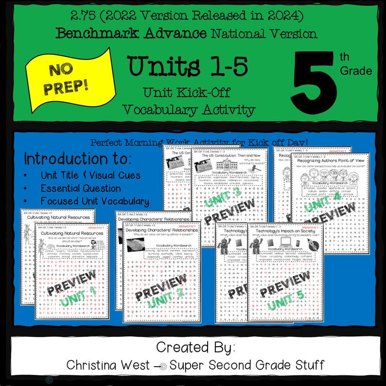 Benchmark Advance 2022 2.75| 5th Grade Units 1 - 10: Activities for ...