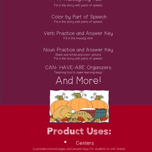 Parts of Speech Practice Worksheets| Thanksgiving| November | 1st – 5th ...