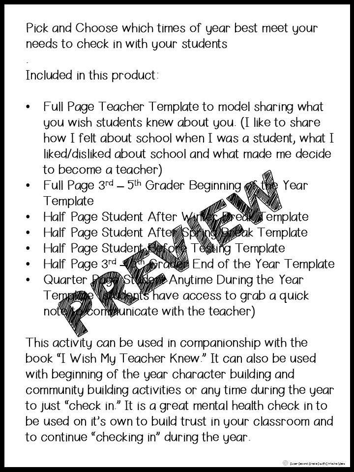 I Wish My Teacher Knew | Templates to "check In" With Students ...