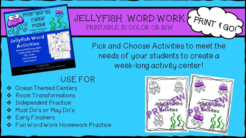 Jellyfish Themed Word Activities | 1st – 3rd | Homeschool | Printable ...