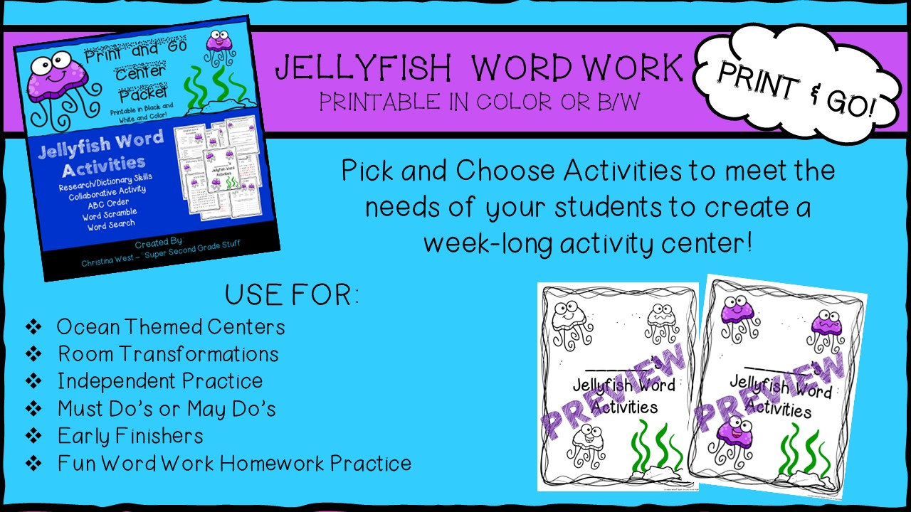 Jellyfish Themed Word Activities | 1st – 3rd | Homeschool | Printable ...