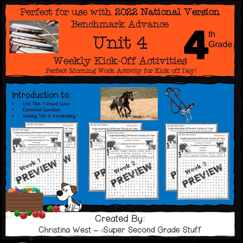 Benchmark Advance 2022 | 4th Grade | Unit 4 Three Weekly Tier 2 Vocab ...