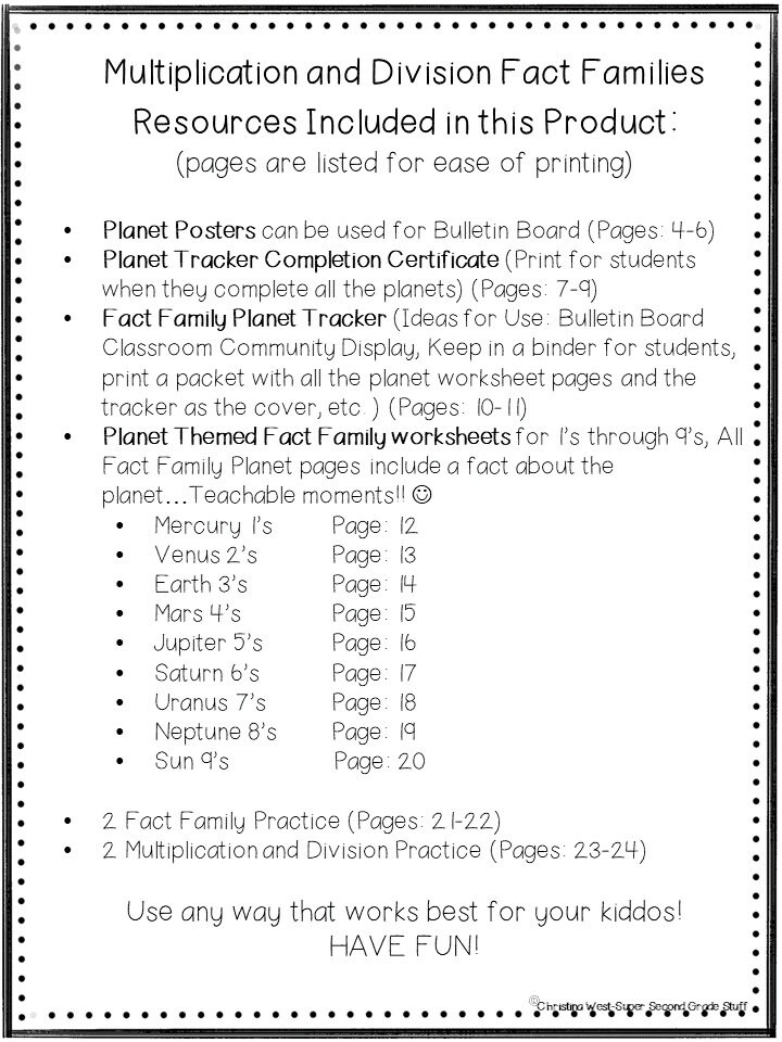 Addition and Subtraction & Multiplication and Division Fact Families ...
