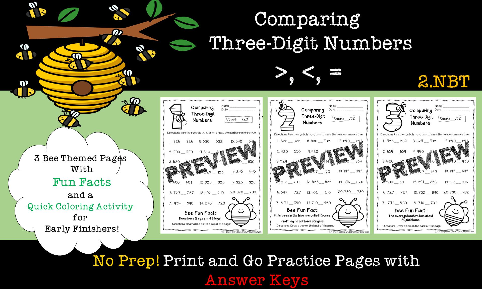 Comparing Three Digit Numbers | Comparison Symbols | Place Value | Bees ...