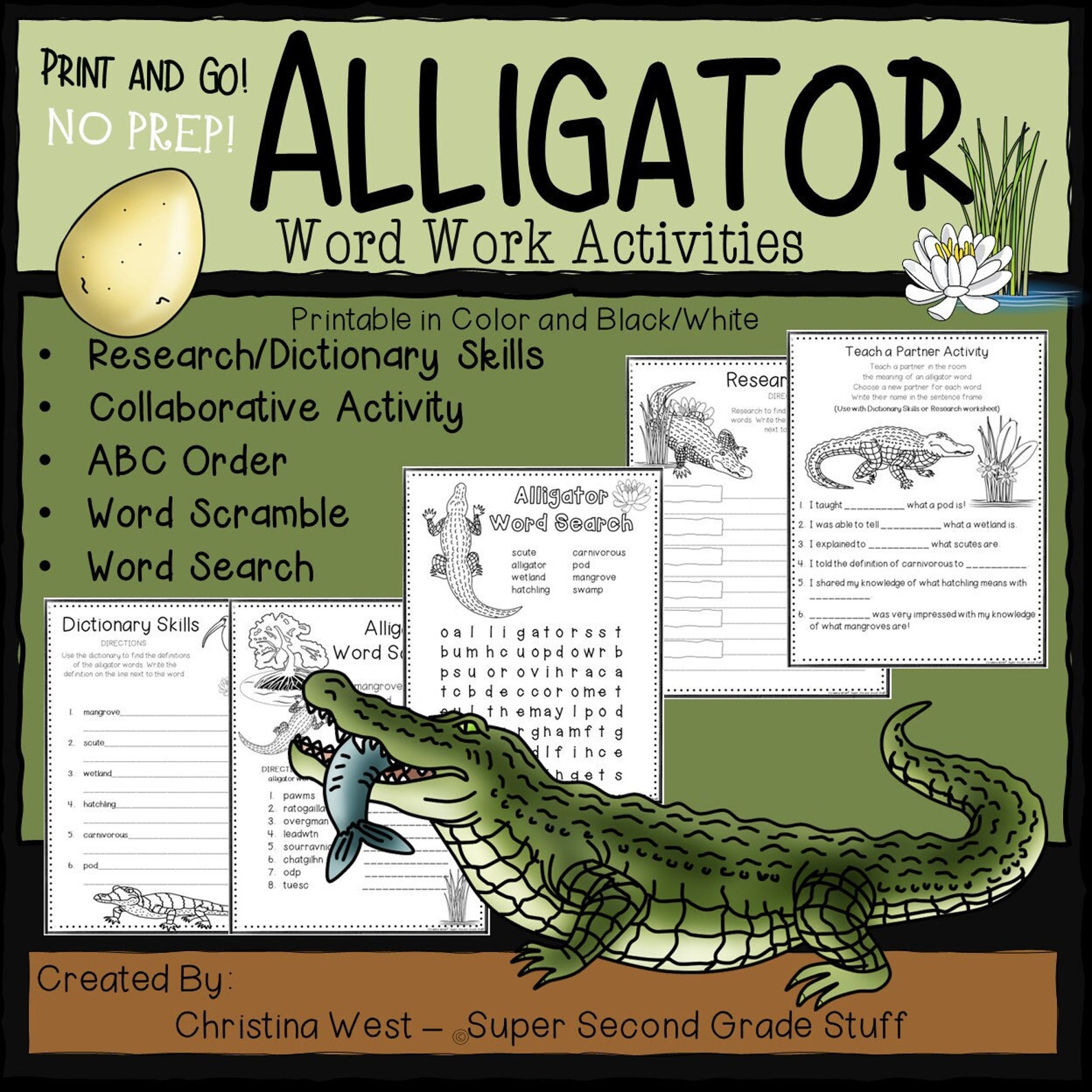 Alligator Themed Word Activities | 1st – 3rd | Homeschool | Printable ...