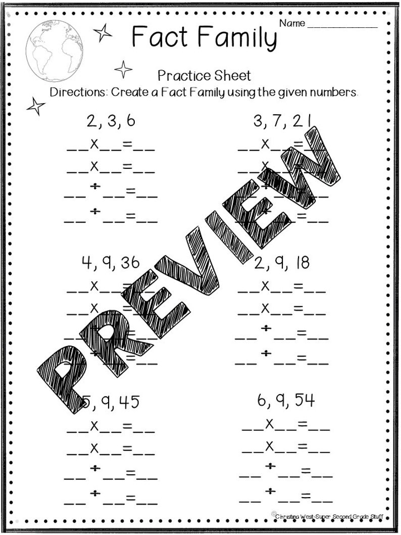Addition and Subtraction & Multiplication and Division Fact Families ...