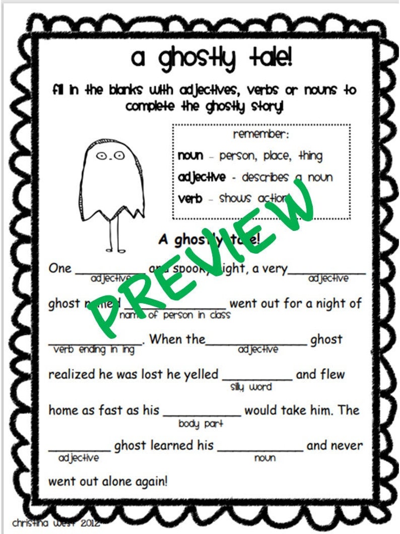 Parts of Speech Practice Worksheets | Halloween| October | 1st – 5th ...