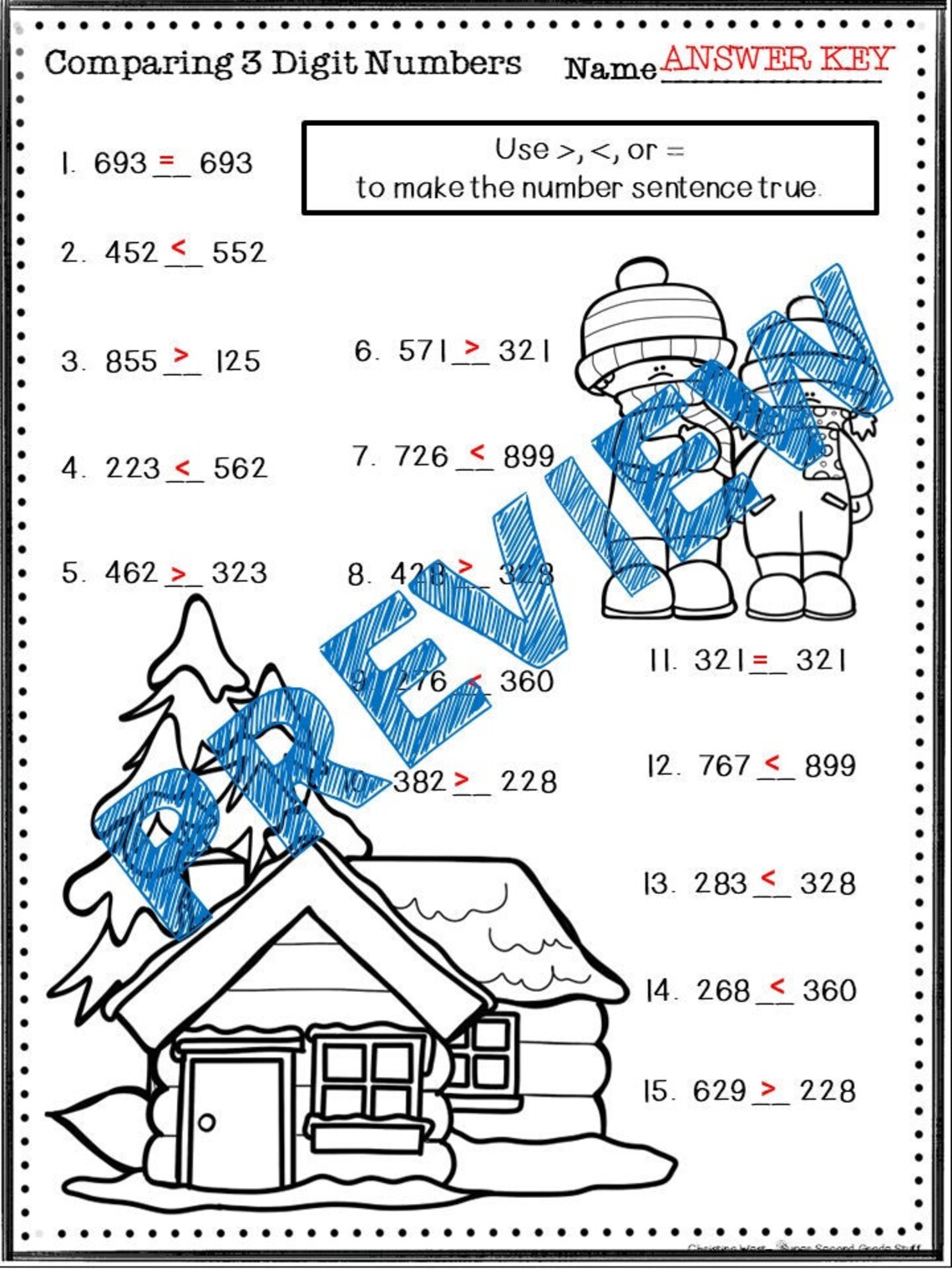Comparing Three Digit Numbers | 1st – 4th | Winter Theme | Homeschool ...