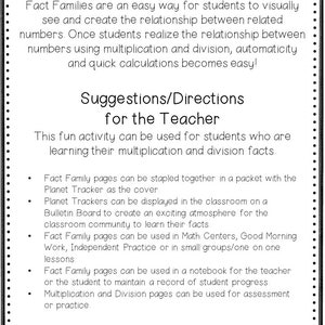 Addition and Subtraction & Multiplication and Division Fact Families ...