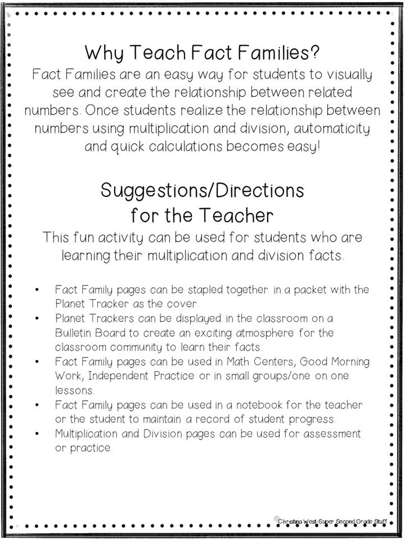 Addition and Subtraction & Multiplication and Division Fact Families ...