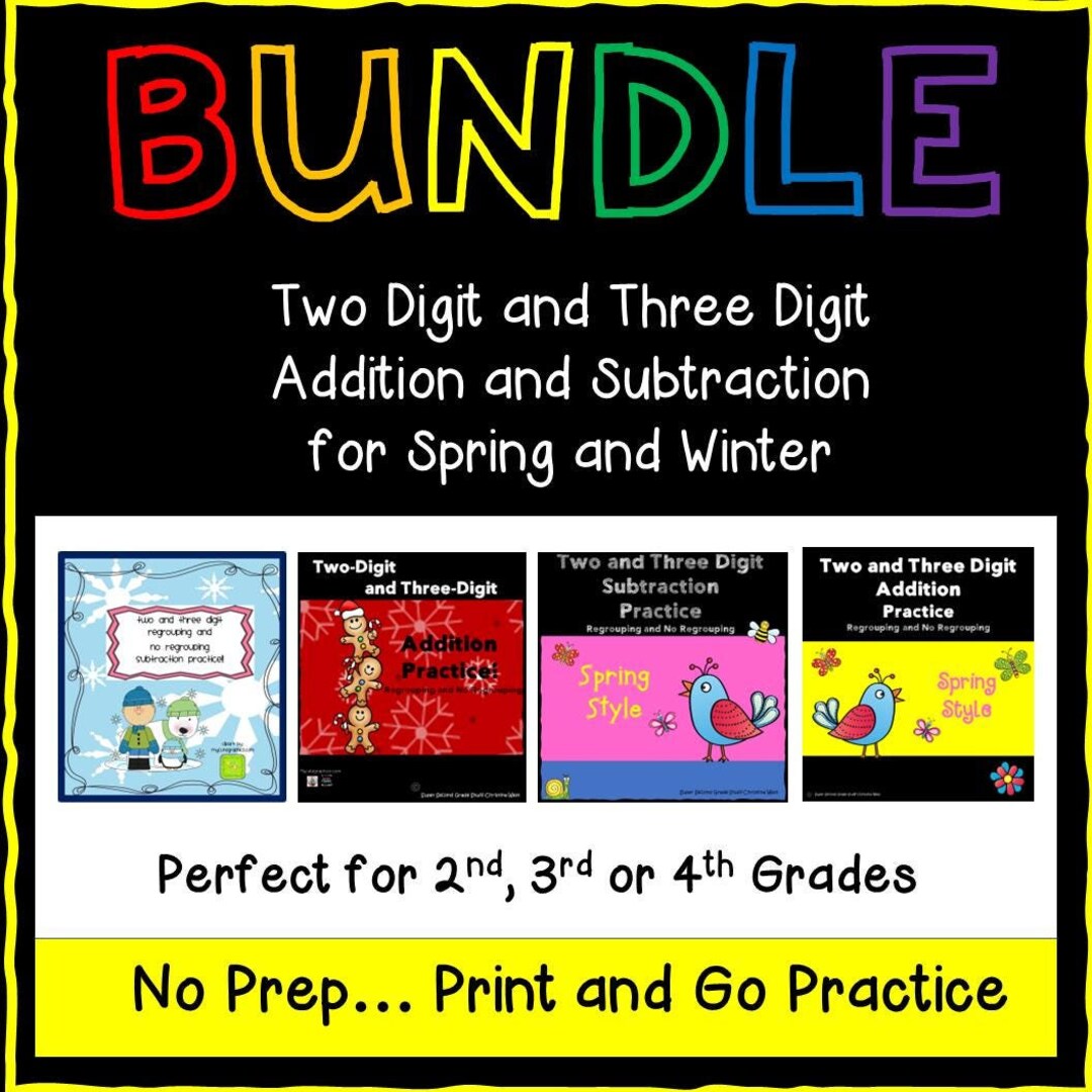 Addition and Subtraction Practice Bundle | Winter and Spring | 1st ...