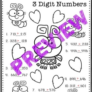 Comparing Three Digit Numbers | 1st – 4th | Valentine's Day Theme ...