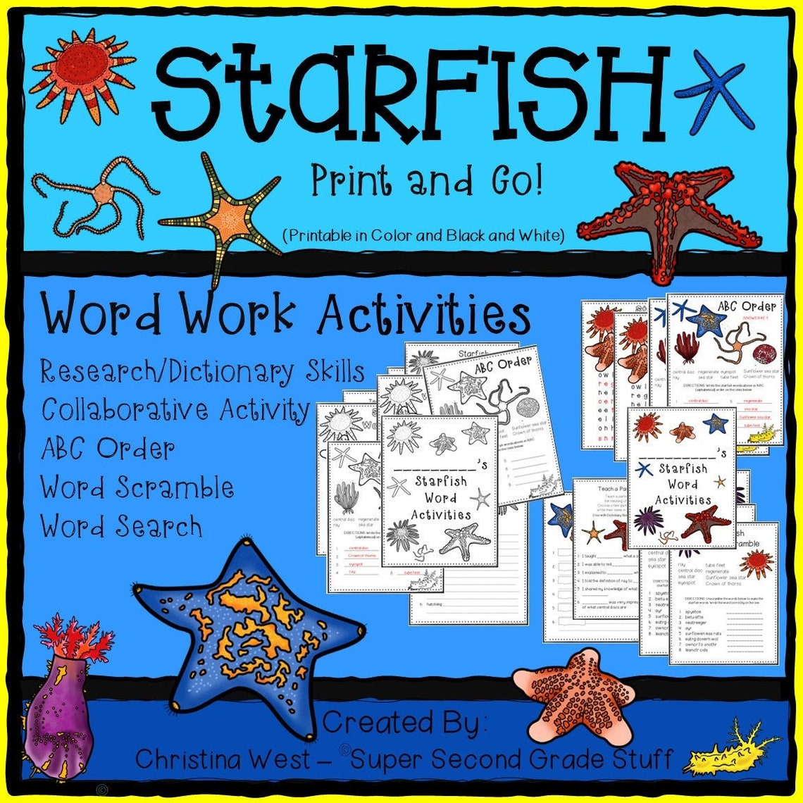 Starfish Themed Word Activities 1st 3rd Homeschool Printable Worksheets ...