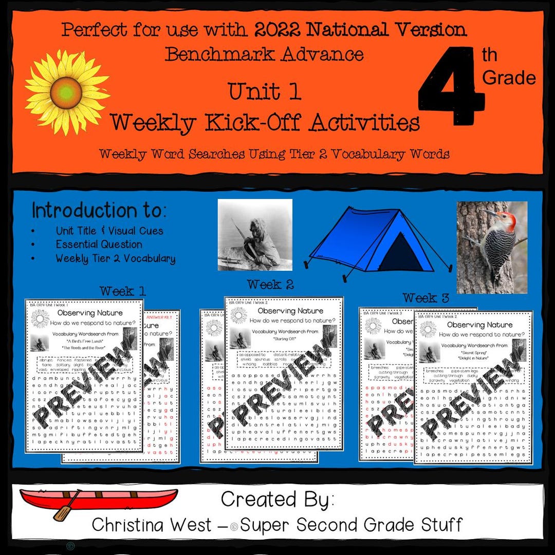 Benchmark Advance 2022 | 4th Grade | Unit 1 Three Weekly Tier 2 Vocab ...